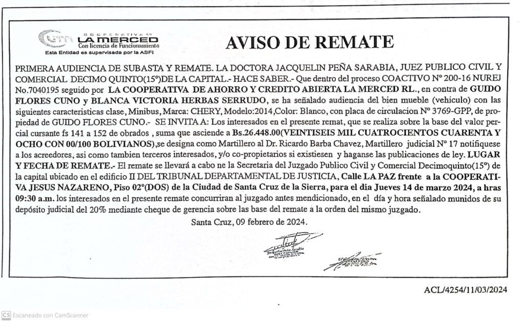 Avisos de Remate - Cooperativa La Merced