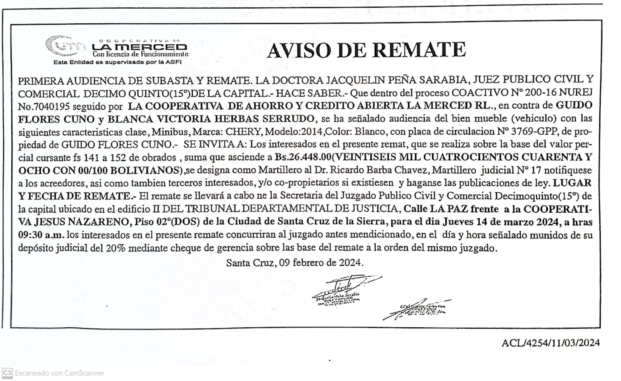Avisos de Remate - Cooperativa La Merced